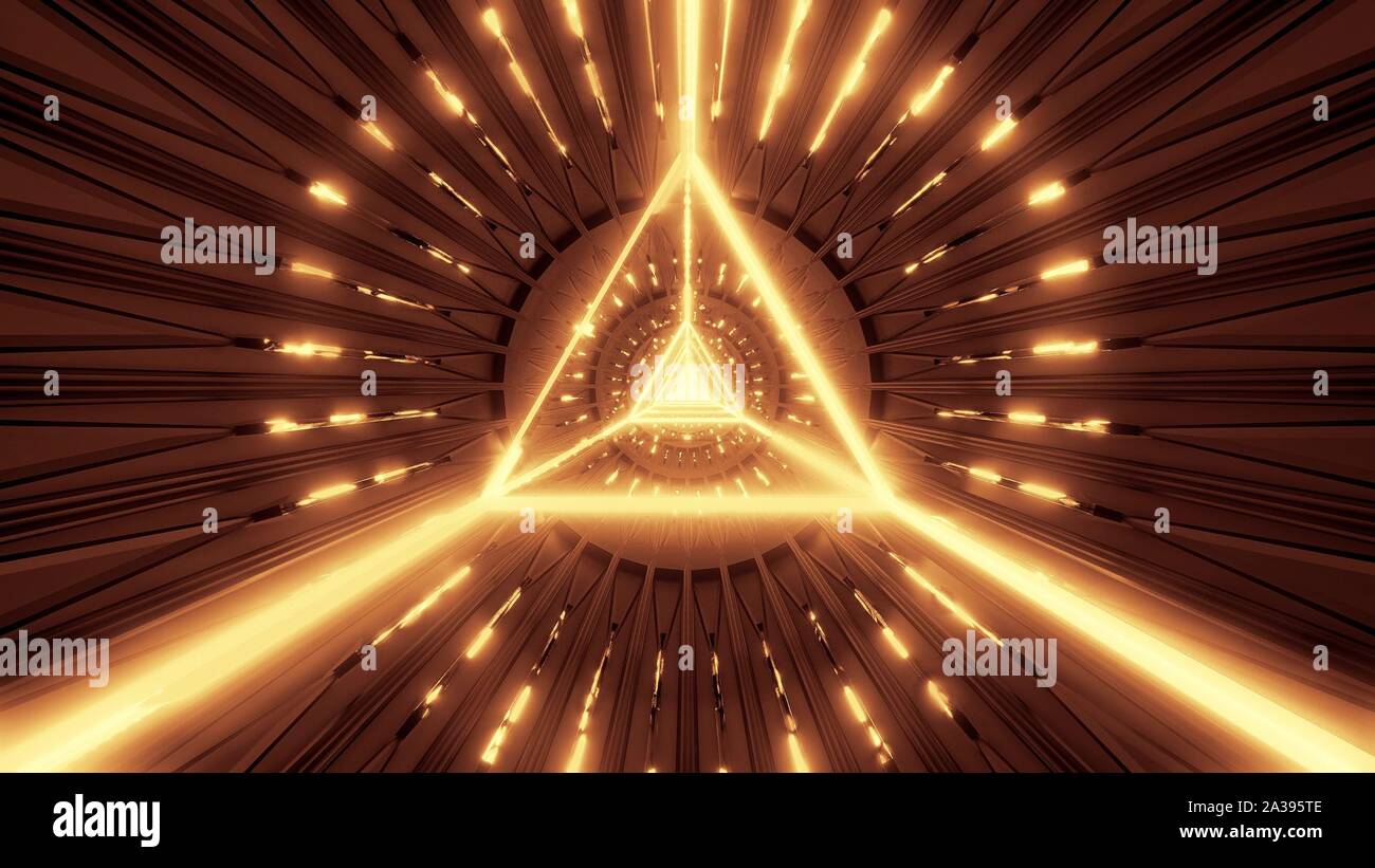 glowing triangle astract wireframe golden 3d illustration design ...