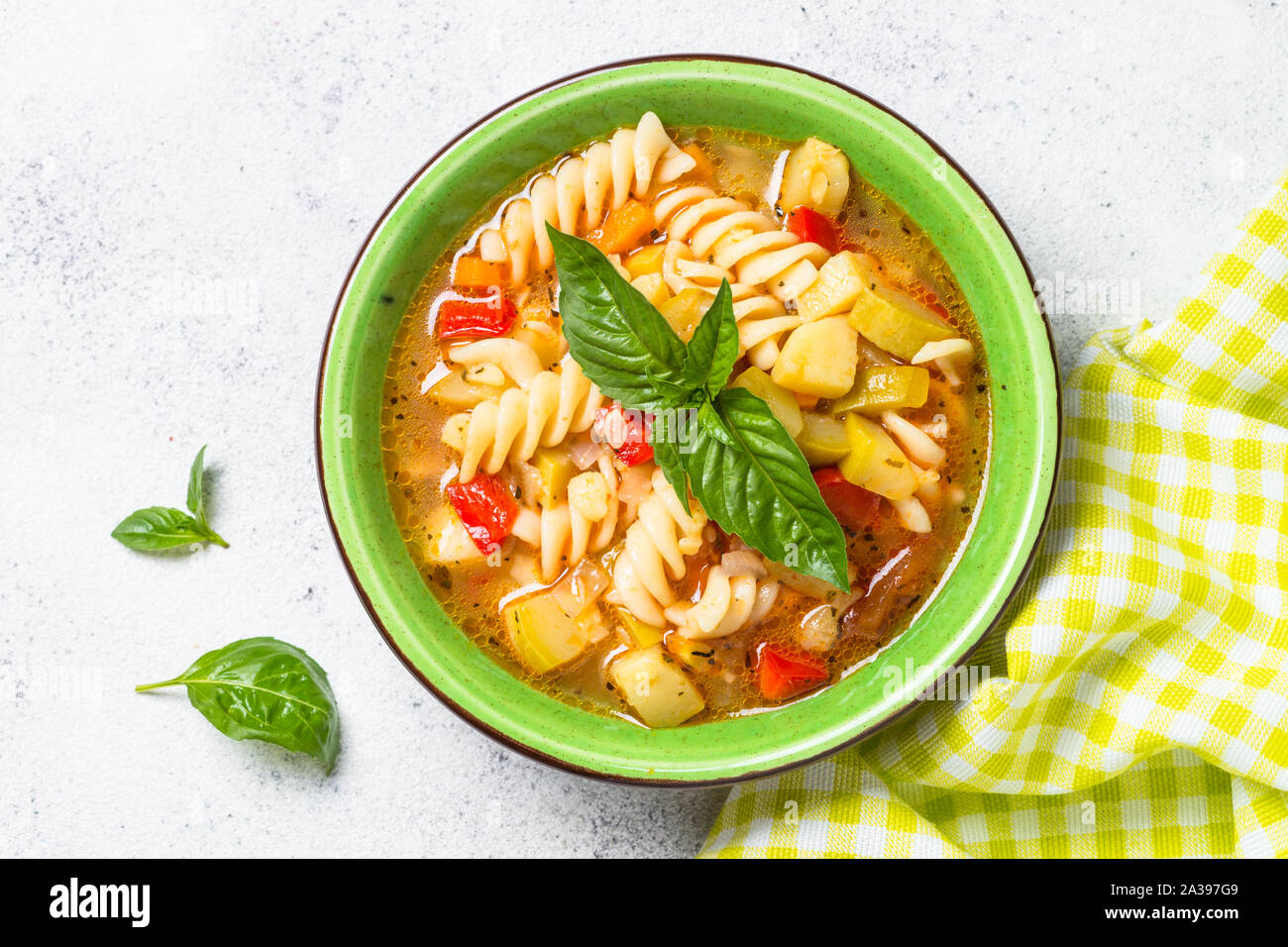 Minestrone with vegetable and pasta top view Stock Photo - Alamy