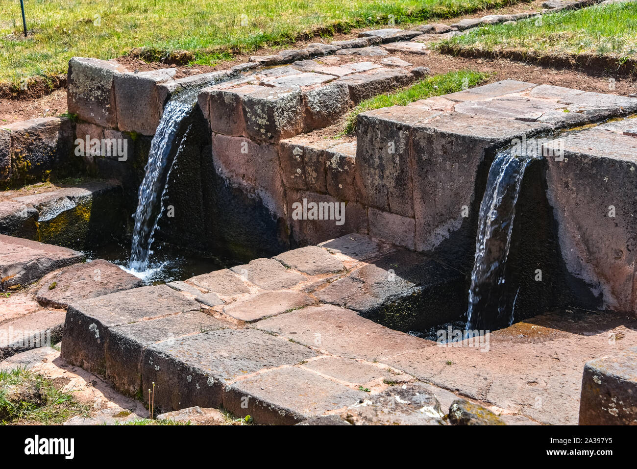 Inca water channels and fountains at the Tipon archaeological site ...