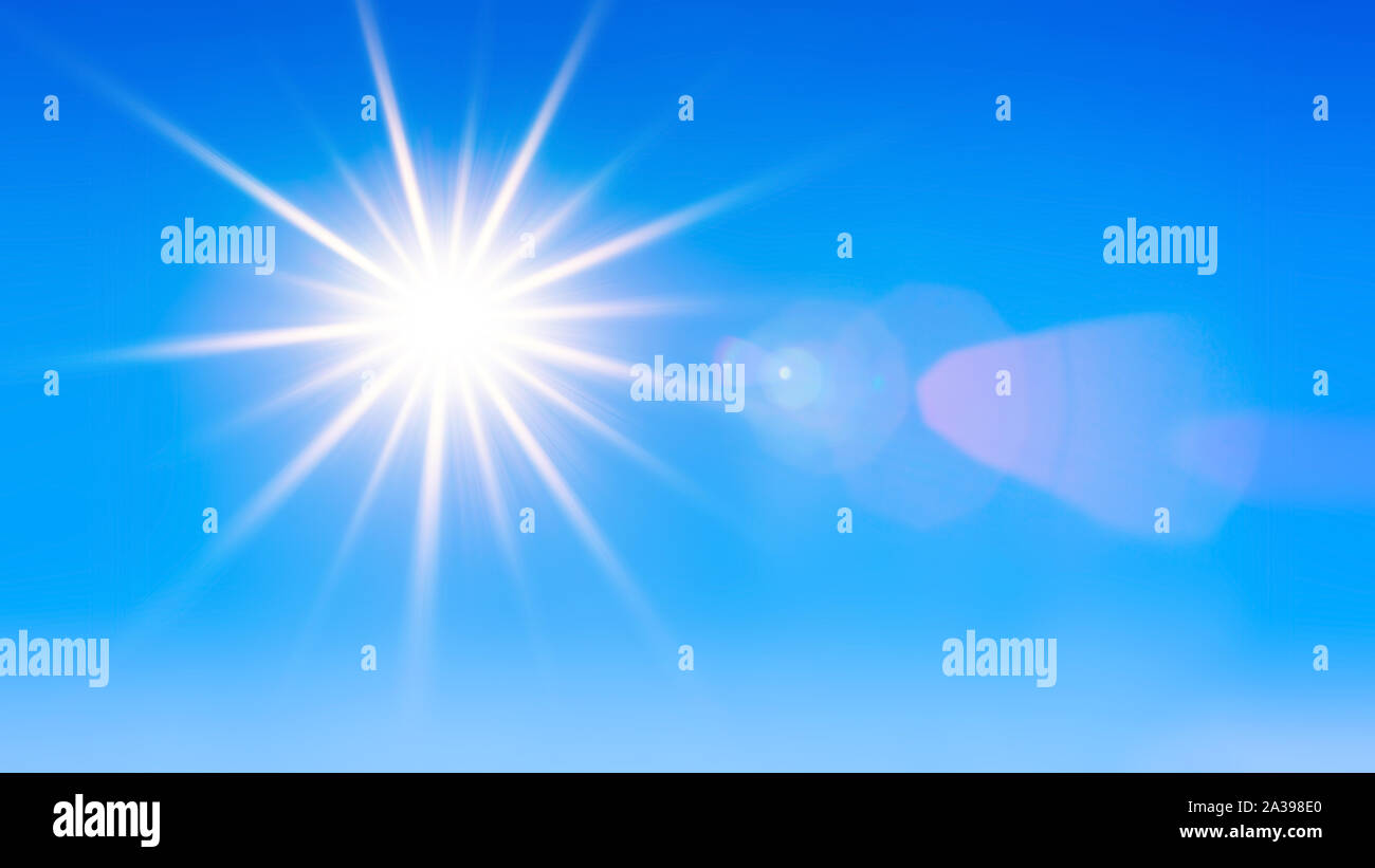 Hot summer or heat wave background, wonderful blue sky with glowing sun ...