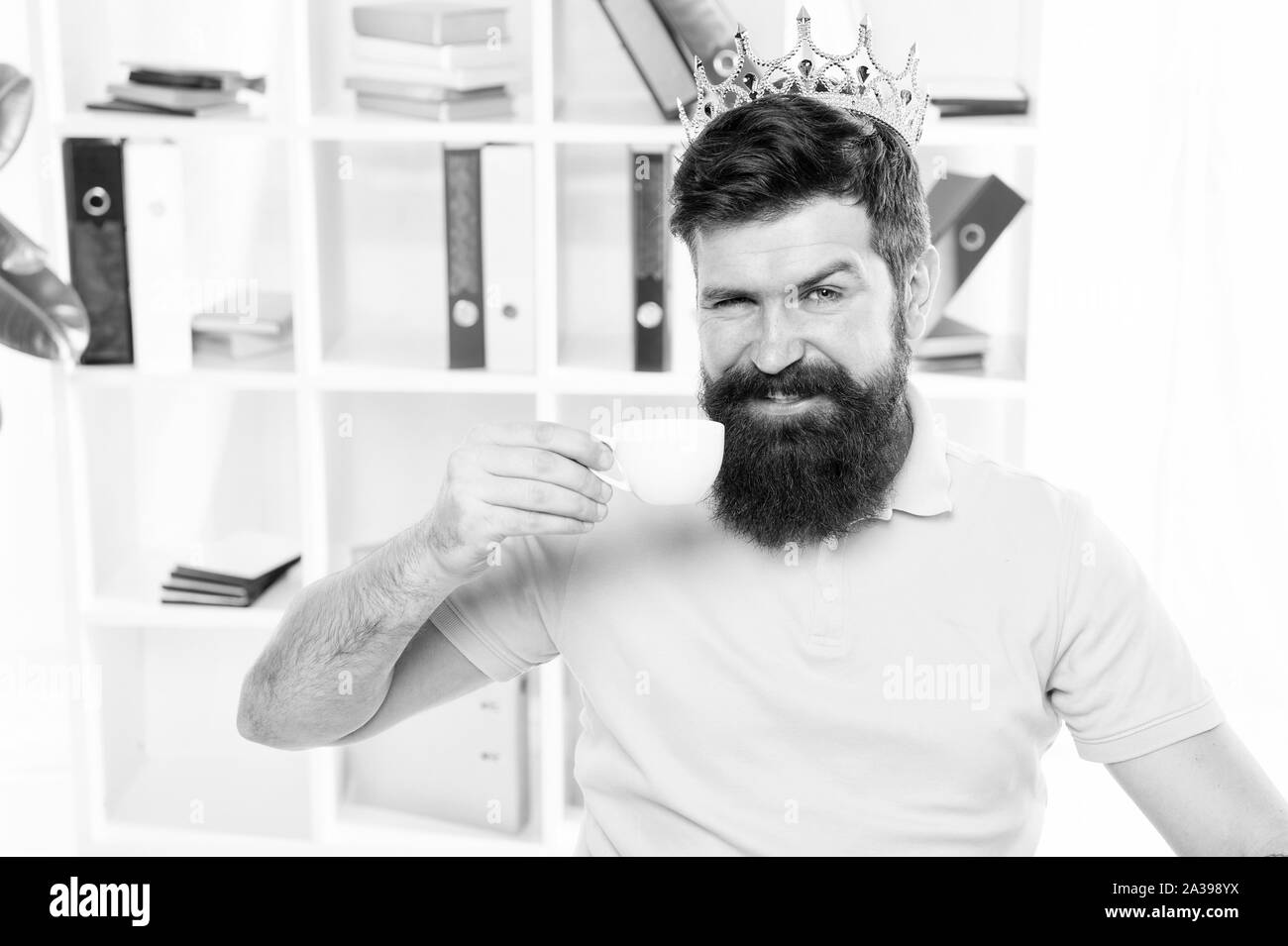 Head office concept. Man bearded manager businessman entrepreneur wear ...