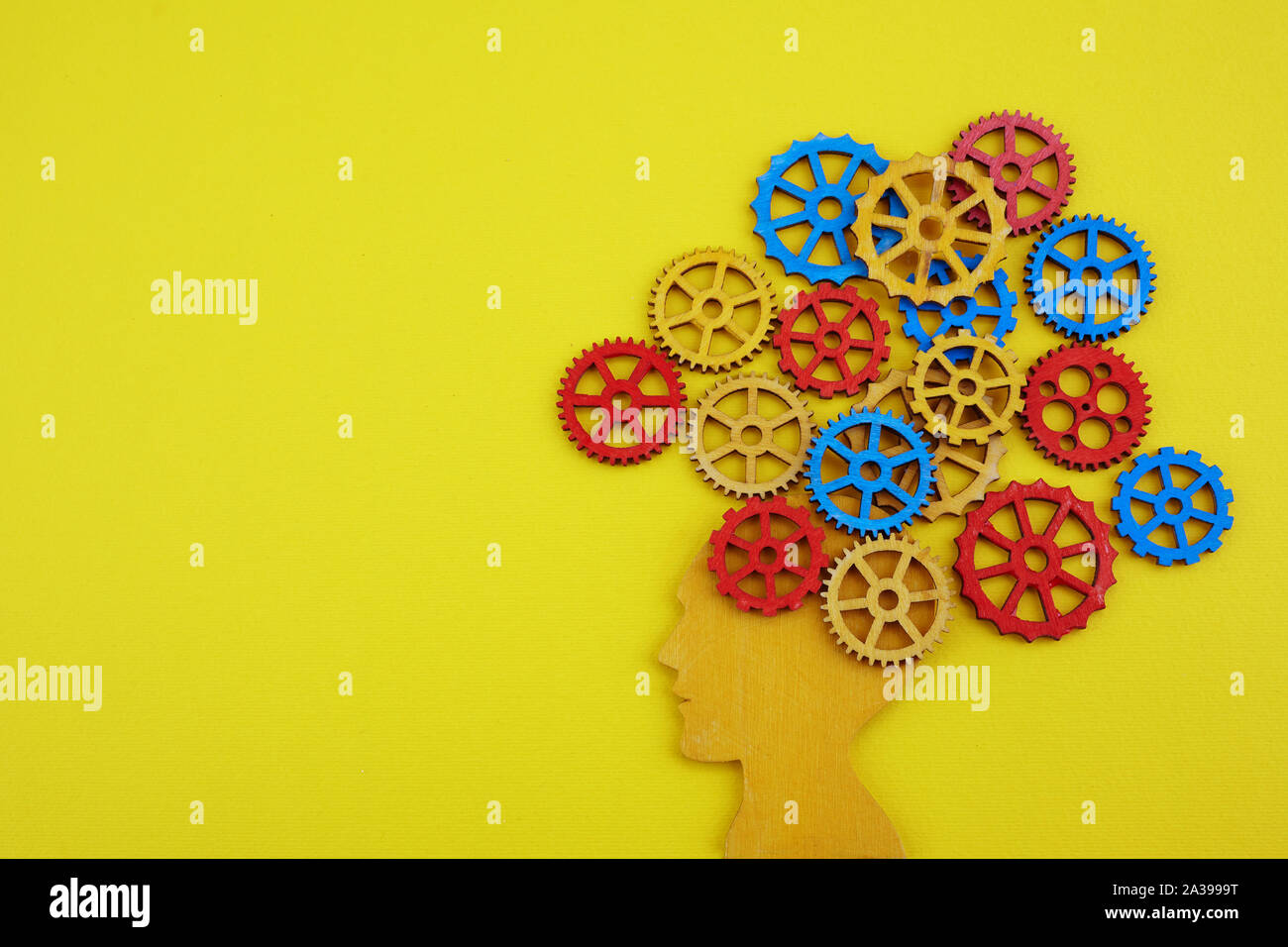 Head and brain gears in progress. Concept of human thinking. Top view ...