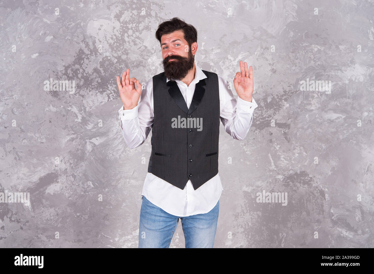 Guy mature bearded stylish dressed in shirt and vest. Jewish holiday ...