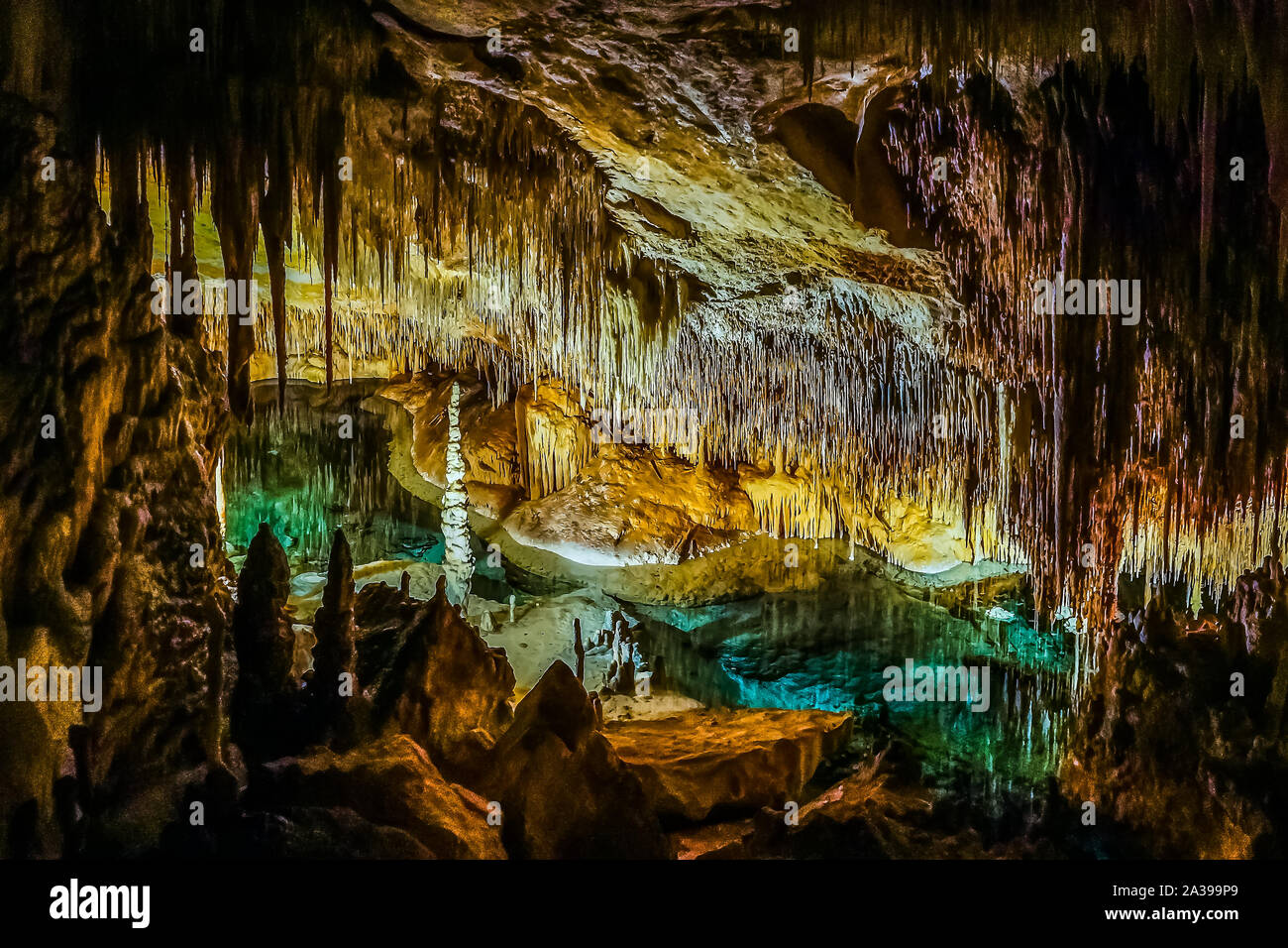 Famous cave, Cuevas del Drach or Dragon Cave on Spanish island Mallorca ...