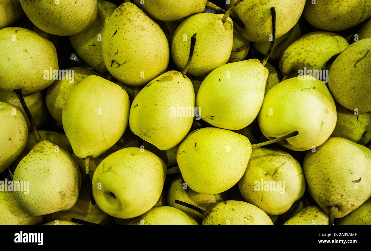 closeup of the pears in market Stock Photo - Alamy