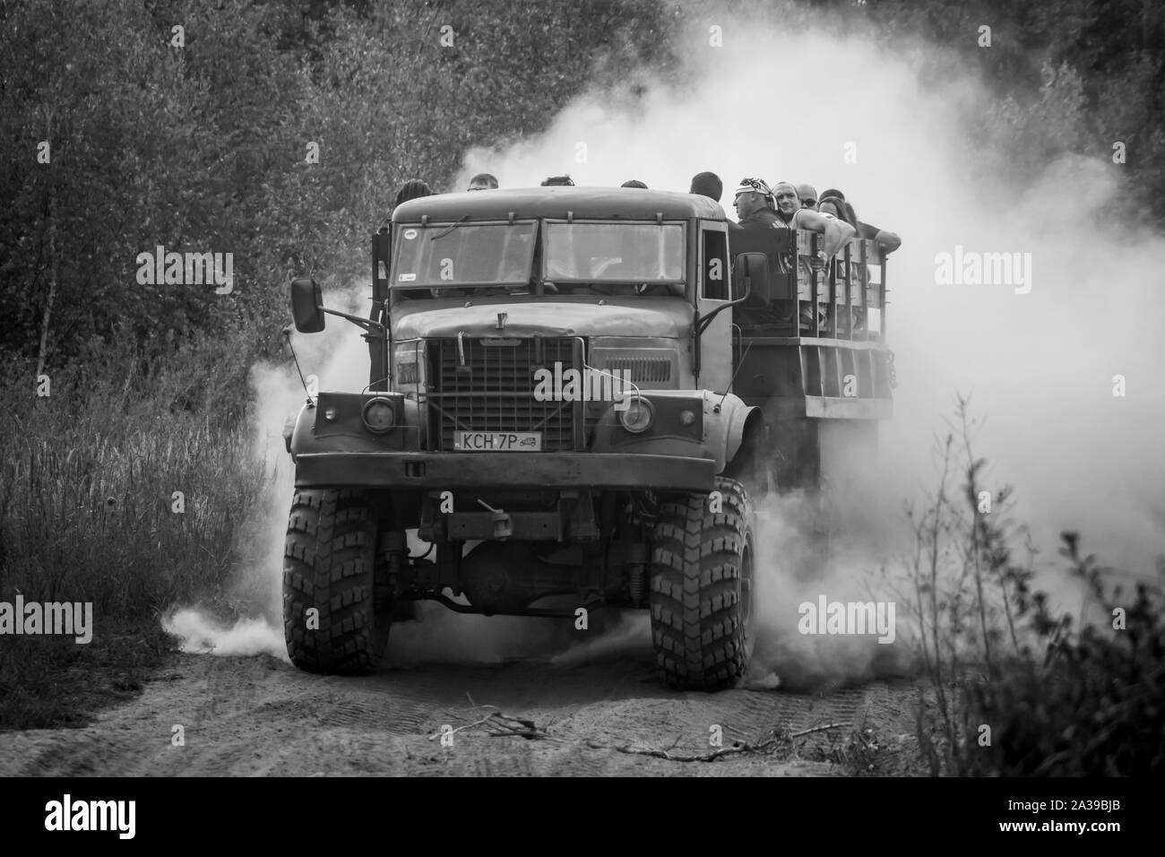 Fast ride of the Soviet heavy utility truck KrAZ-255 6x6 with ...