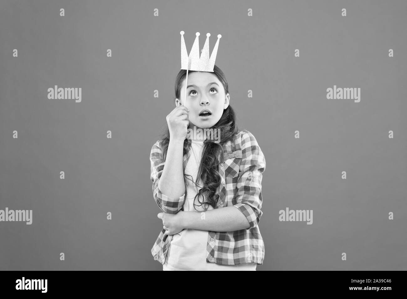 Im a big boss here. Little big boss on orange background. Cute girl ...