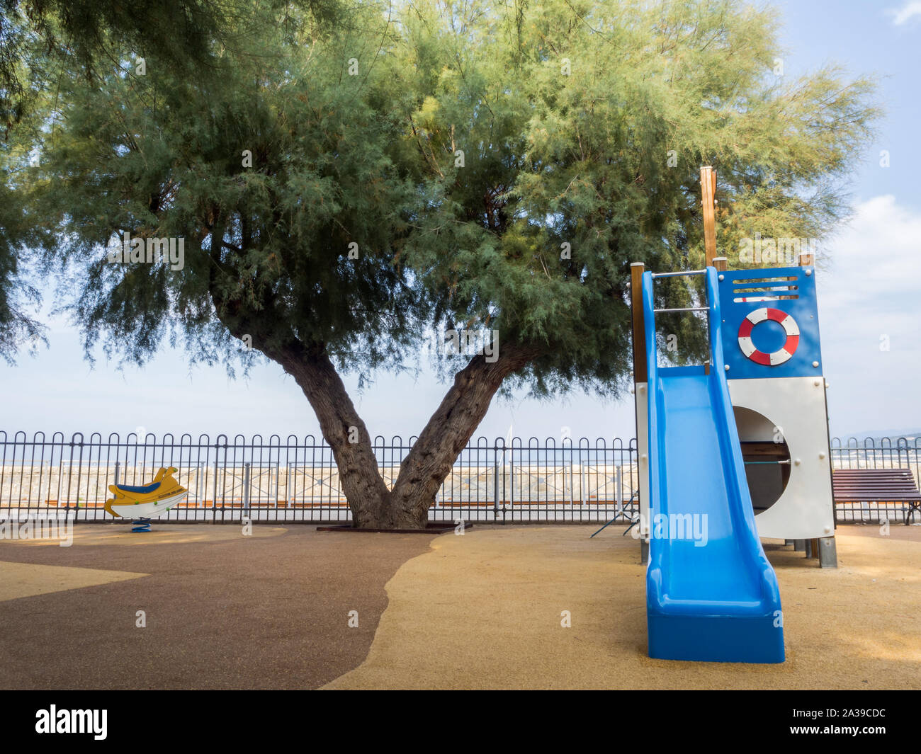 children playground with blue slip in public park Stock Photo - Alamy