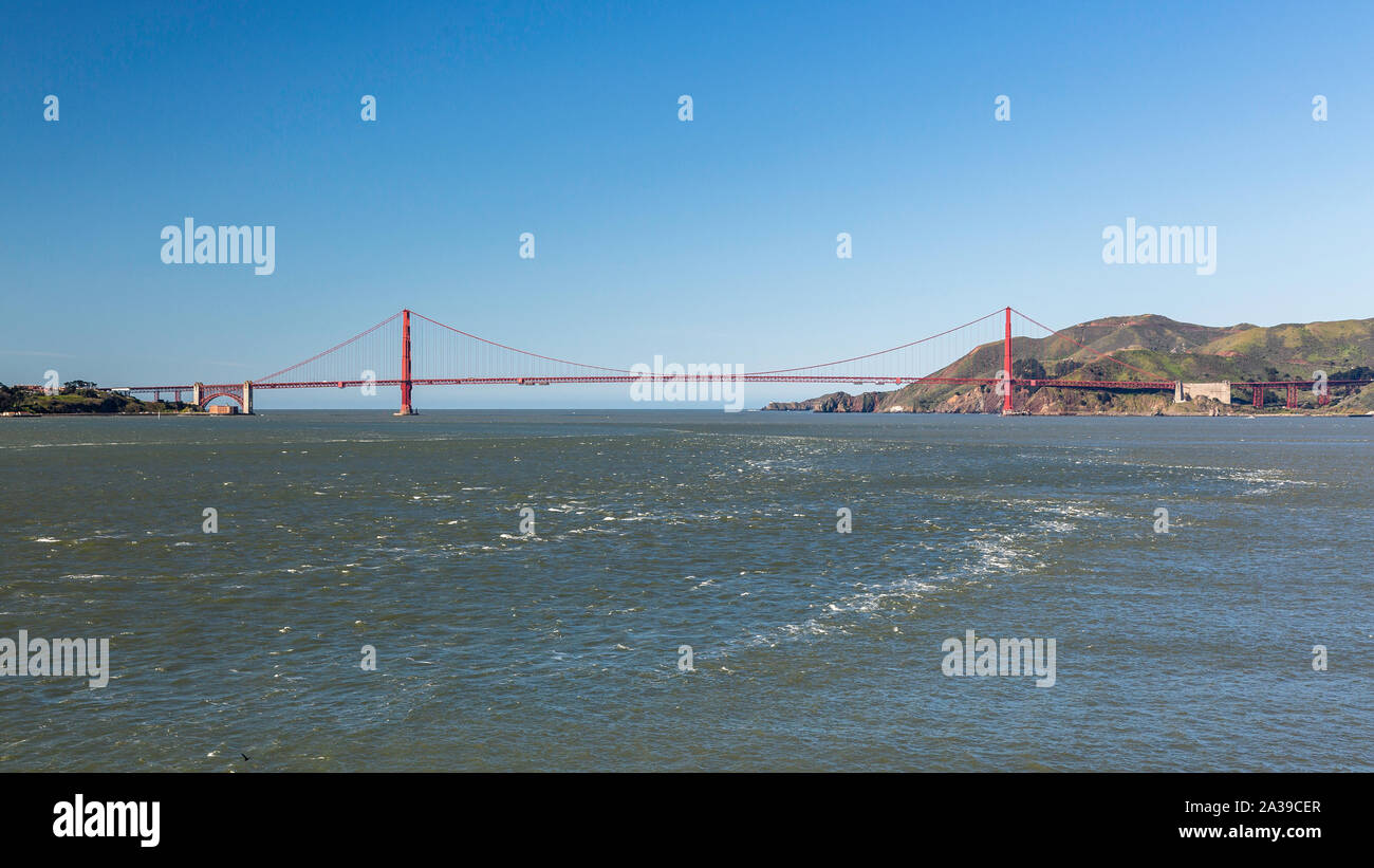 View of San Francisco Golden Gate Bridge from Alcatraz Prison Stock ...