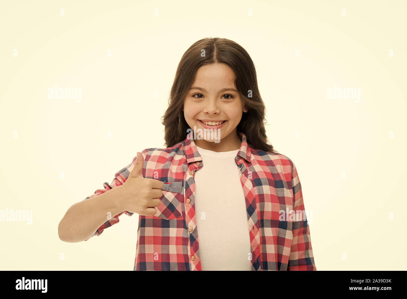 Girl smiling face feels confident. Child confidently showing thumbs up ...