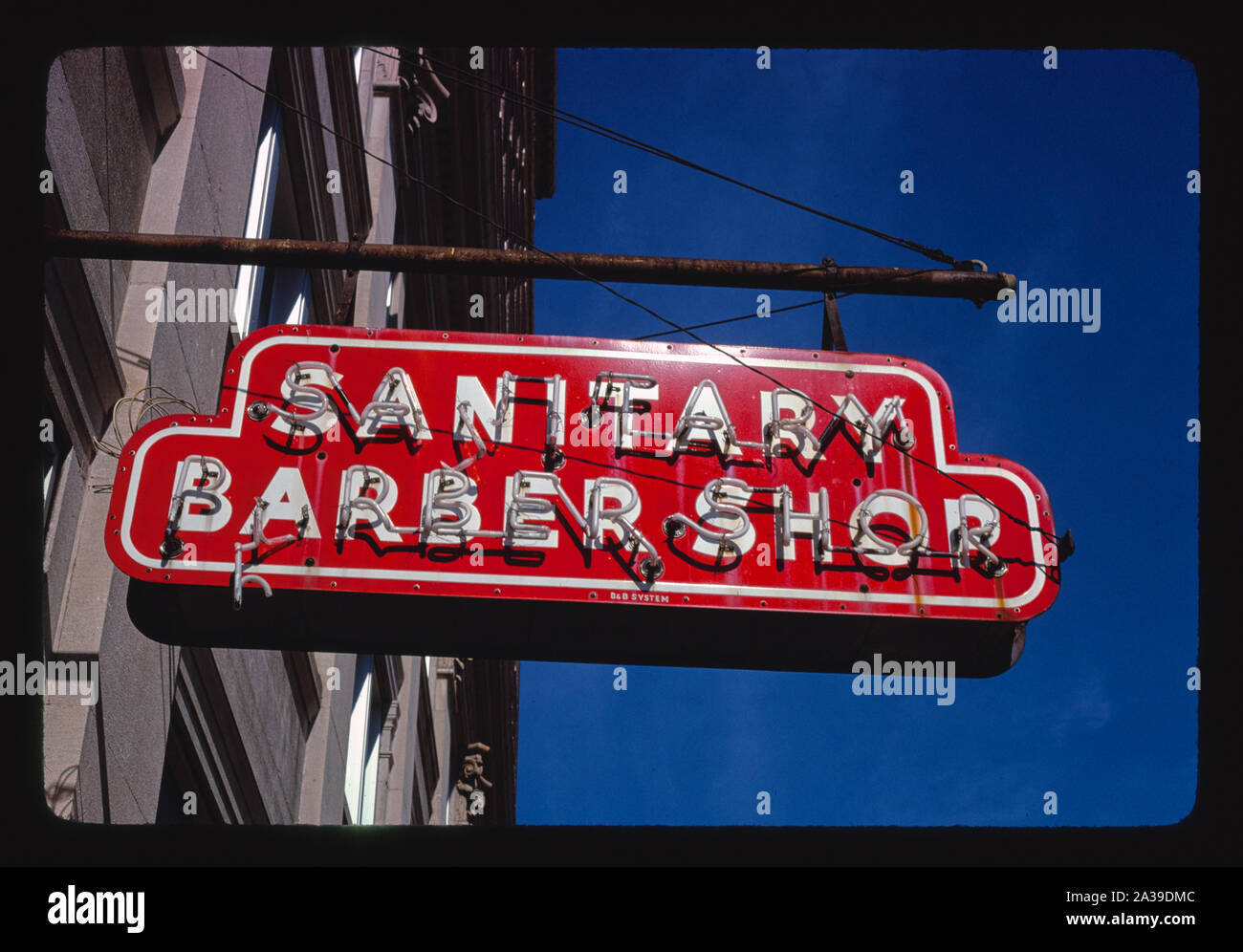 Sanitary Barber Show sign, Milam Street, Shreveport, Louisiana Stock ...