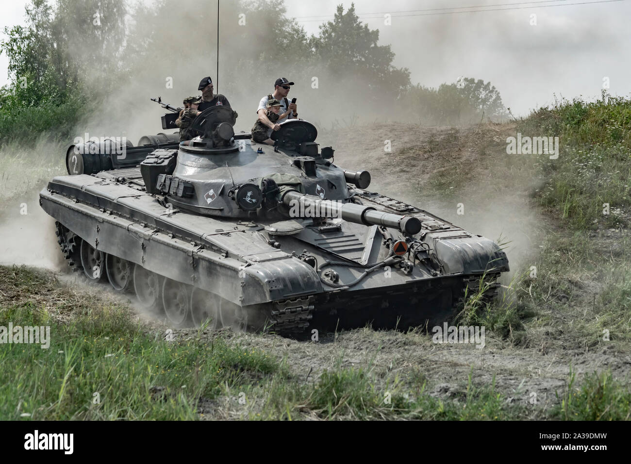 Fast ride of the Soviet T-72 tank with spectators during Military ...