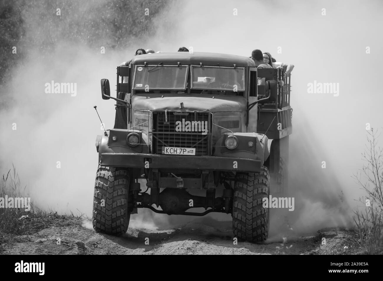 Fast ride of the Soviet heavy utility truck KrAZ-255 6x6 with ...