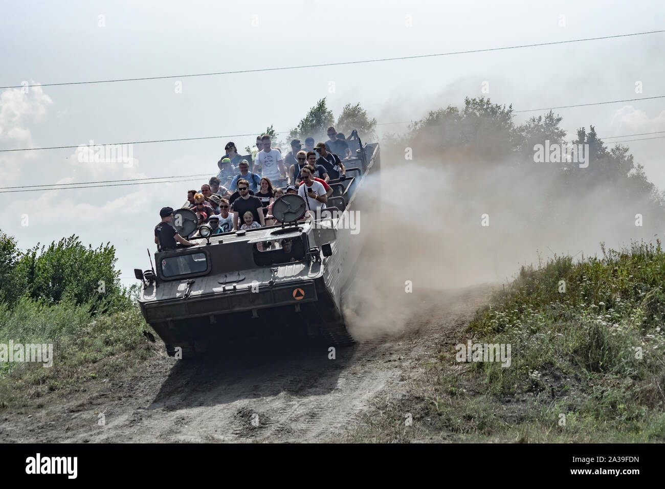 Fast ride of the Soviet PTS-M tracked amphibious transport with ...