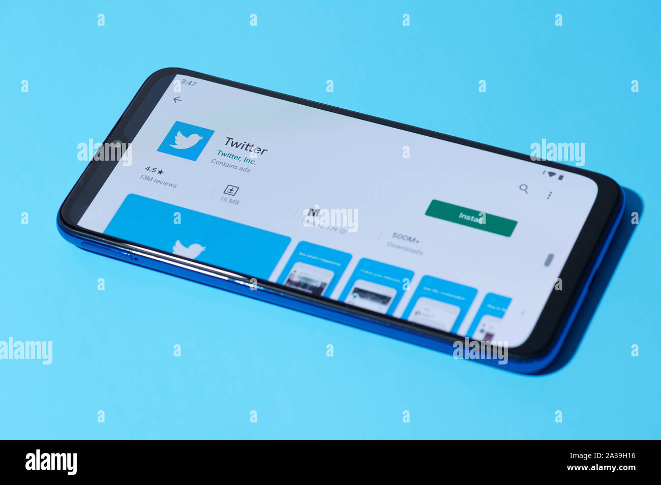 New york, USA - september 28, 2019:Installing mobile twitter app on ...