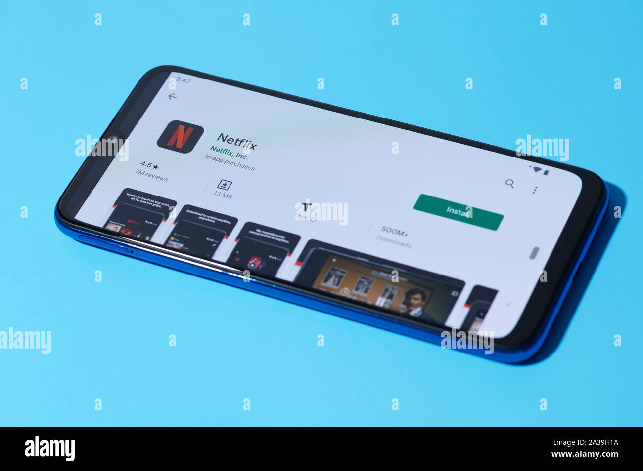 New york, USA - september 28, 2019:Installing mobile netflix app on ...