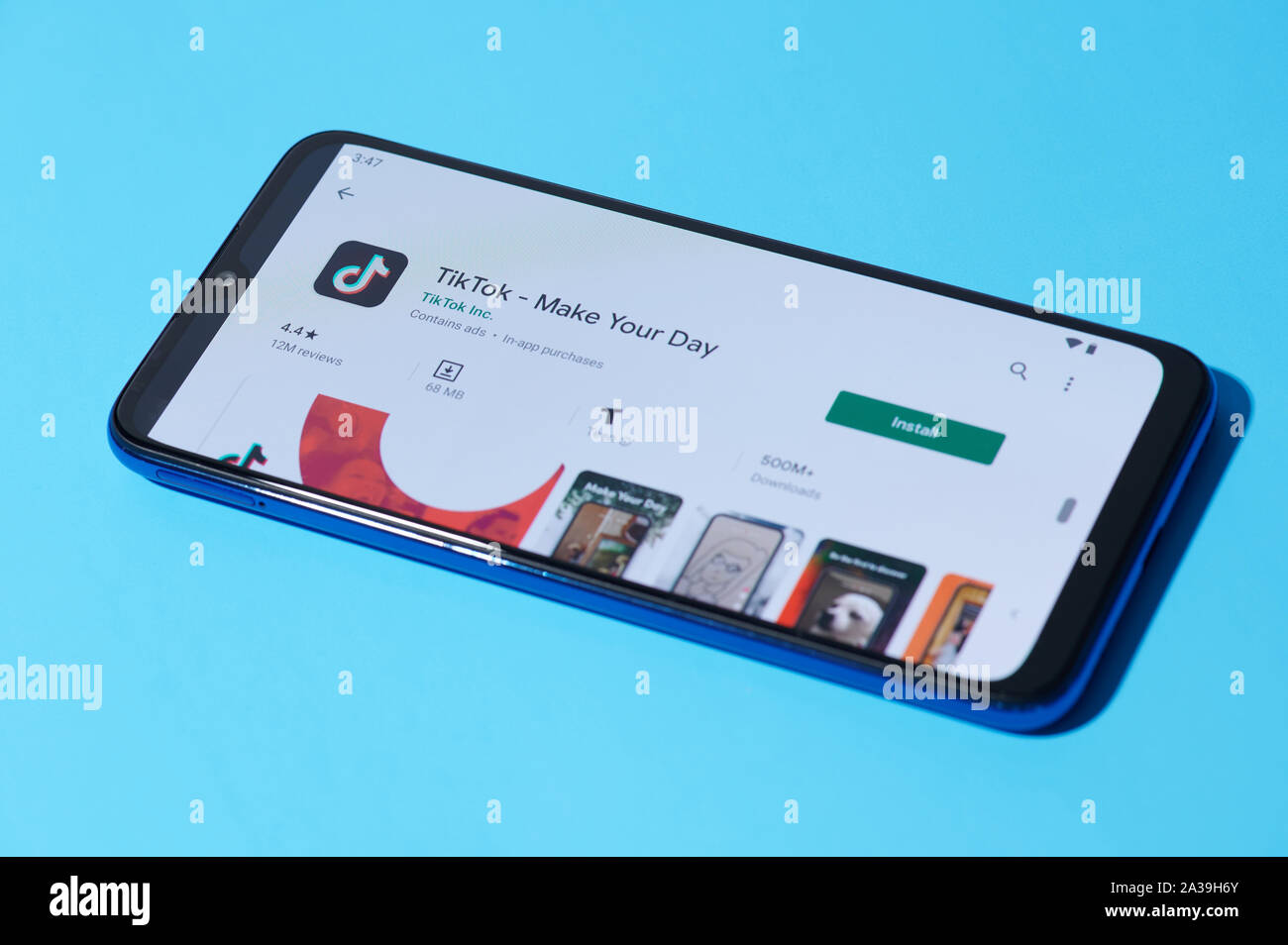 New york, USA - september 28, 2019:Installing mobile tic toc app on ...