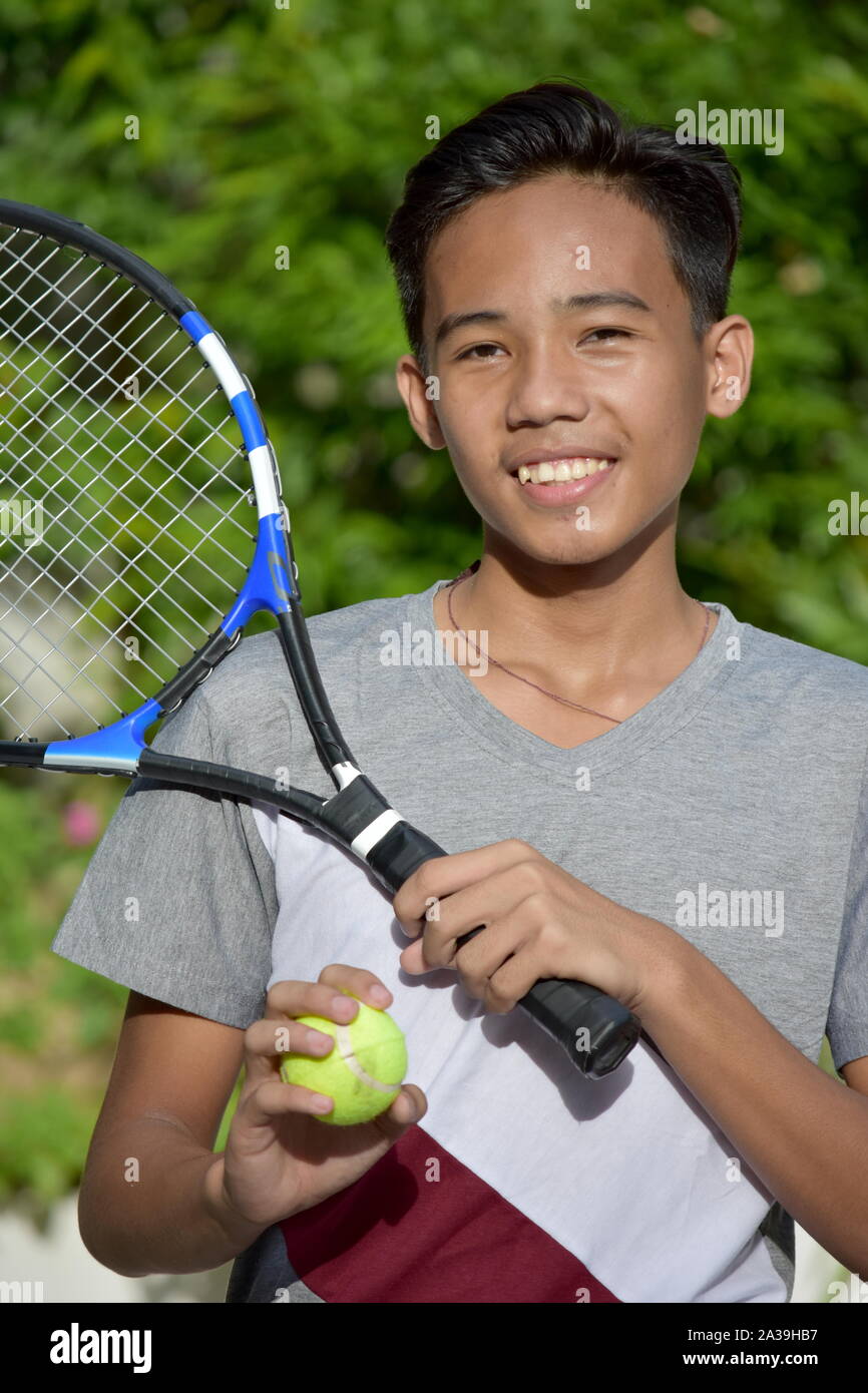 Teenage Athlete Tennis Player And Happiness With Tennis Racket Stock ...