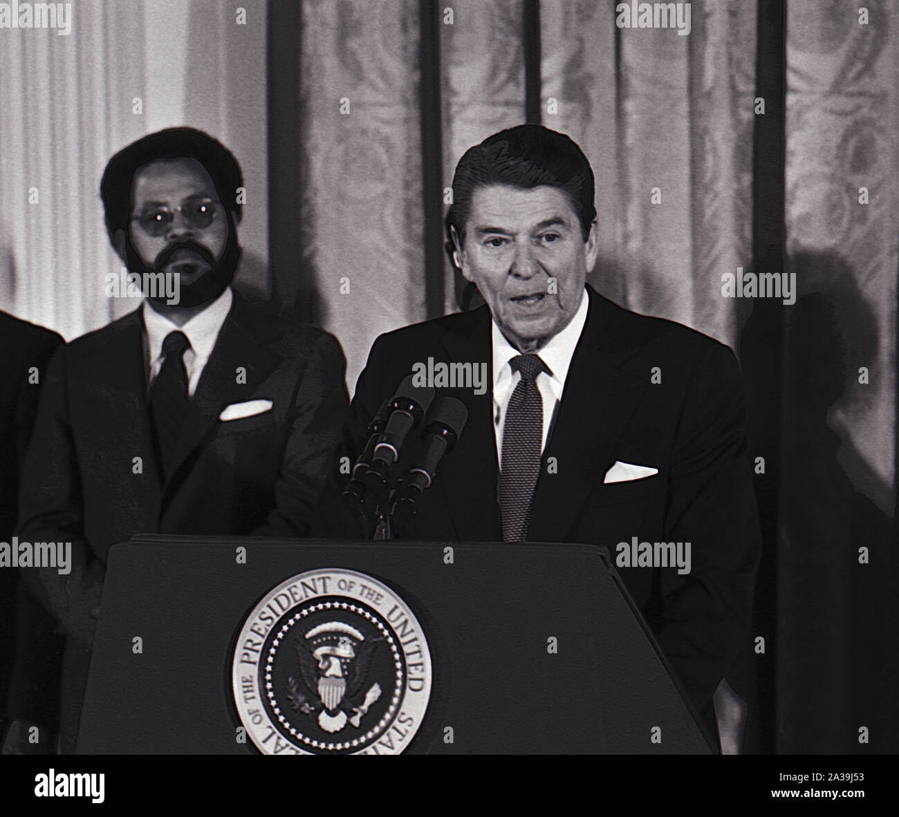Washington DC., USA, February 2, 1984 President Ronald Reagan delivers ...
