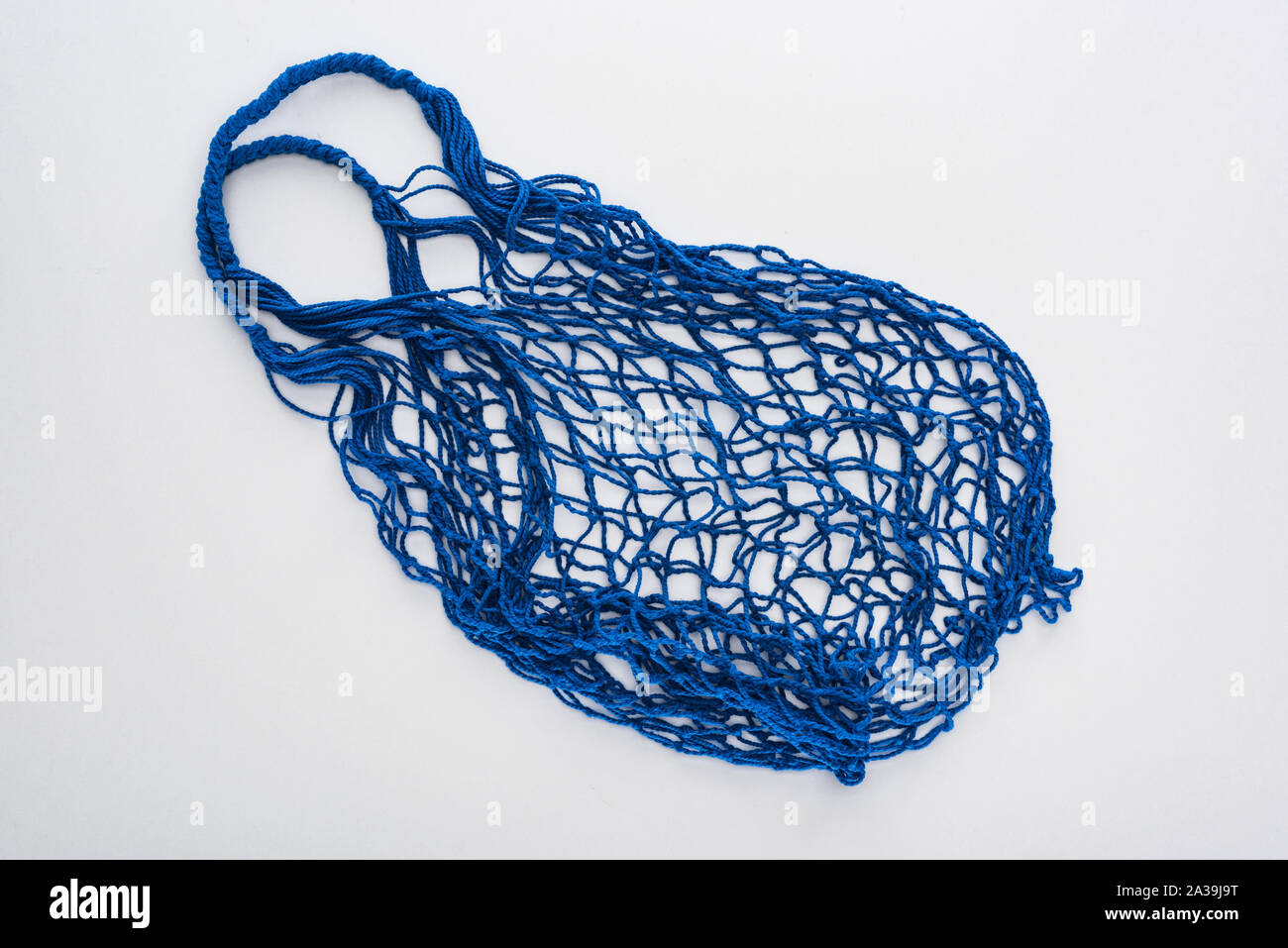 top view of empty blue eco friendly string bag isolated on white Stock ...