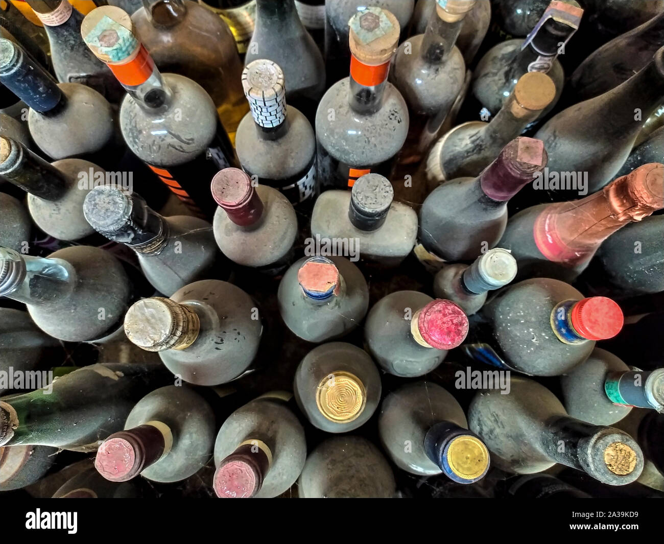 Old wine bottle collection viewed from the top Stock Photo - Alamy