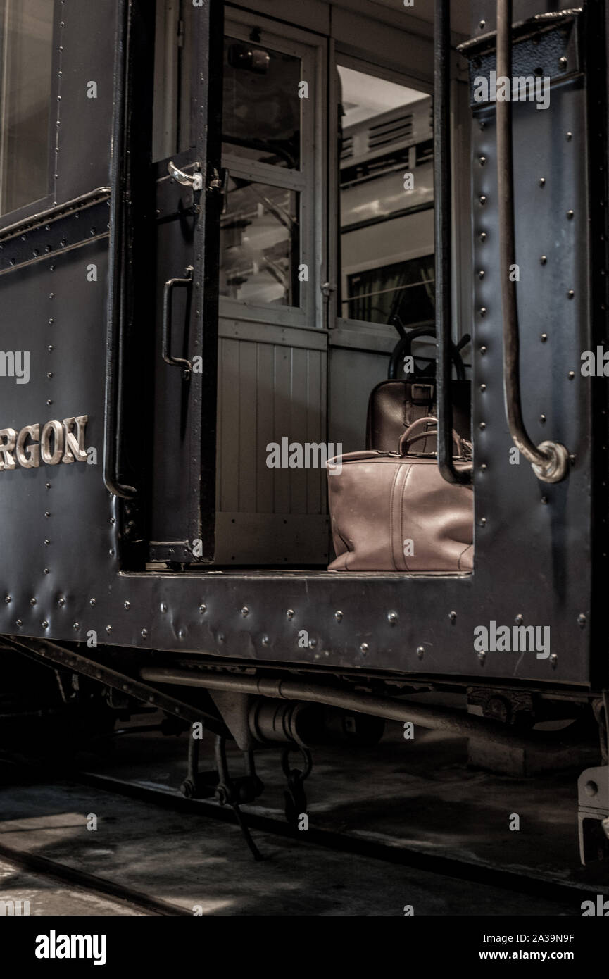 Vintage vagon of a train with cargo boxes Stock Photo - Alamy