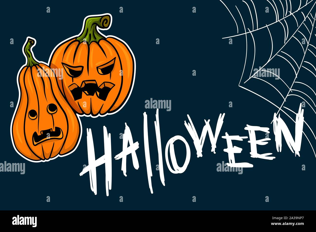 Greeting card with Halloween lettering, pumpkin and cobweb, template on ...