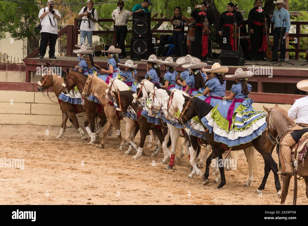 Scene from a Mexican-style rodeo, or Charreria, at A Day in Old Mexico ...