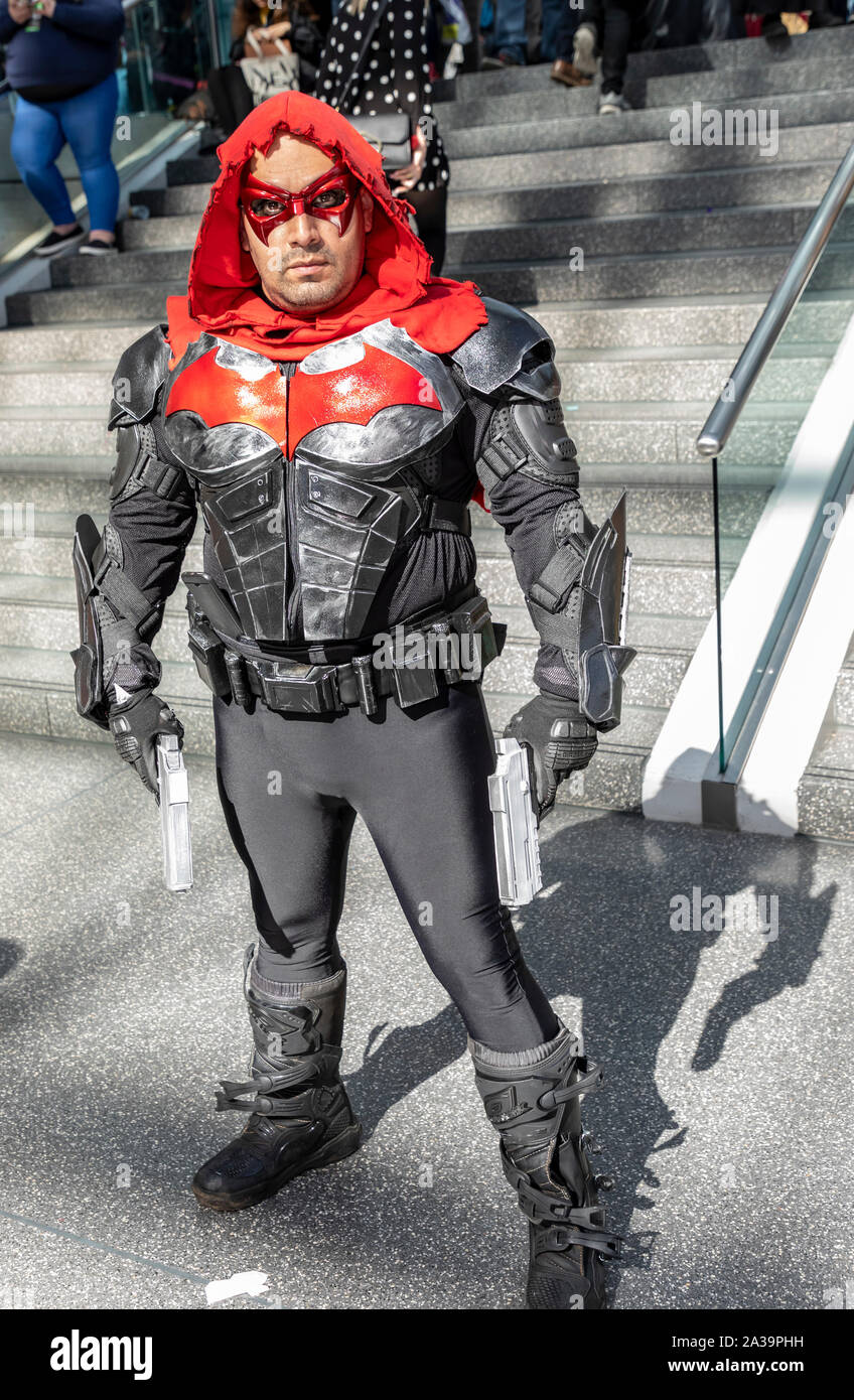 New York, NY, USA - October 4, 2019: Comic Con attendee poses in the ...