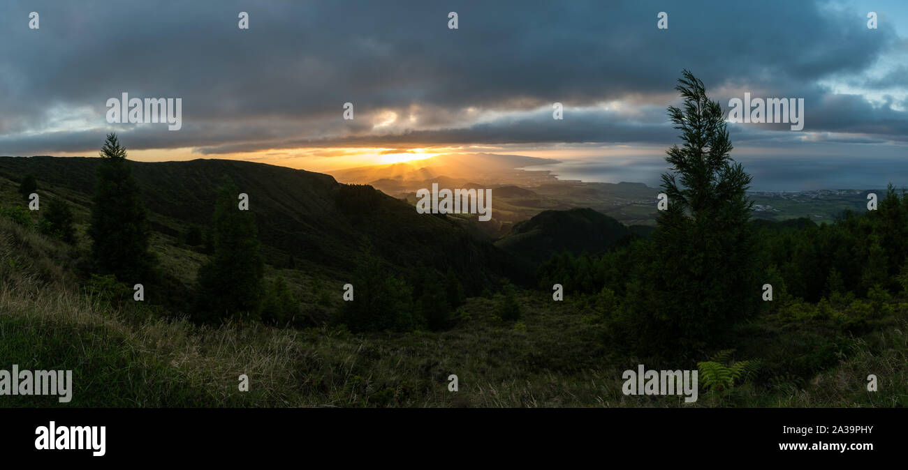 Stunning sunset panorama of the volcanic landscape on the island of São ...