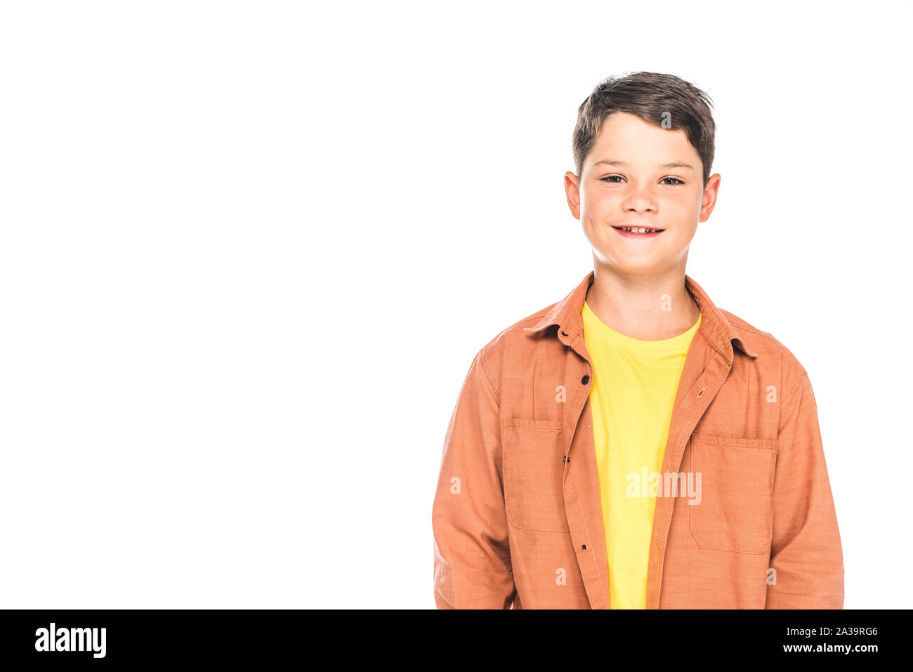 front view of smiling kid isolated on white Stock Photo - Alamy