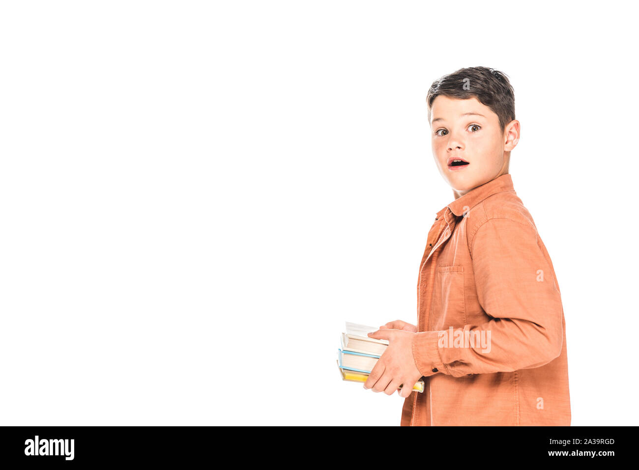 Elementary age boy shocked on white hi-res stock photography and images ...