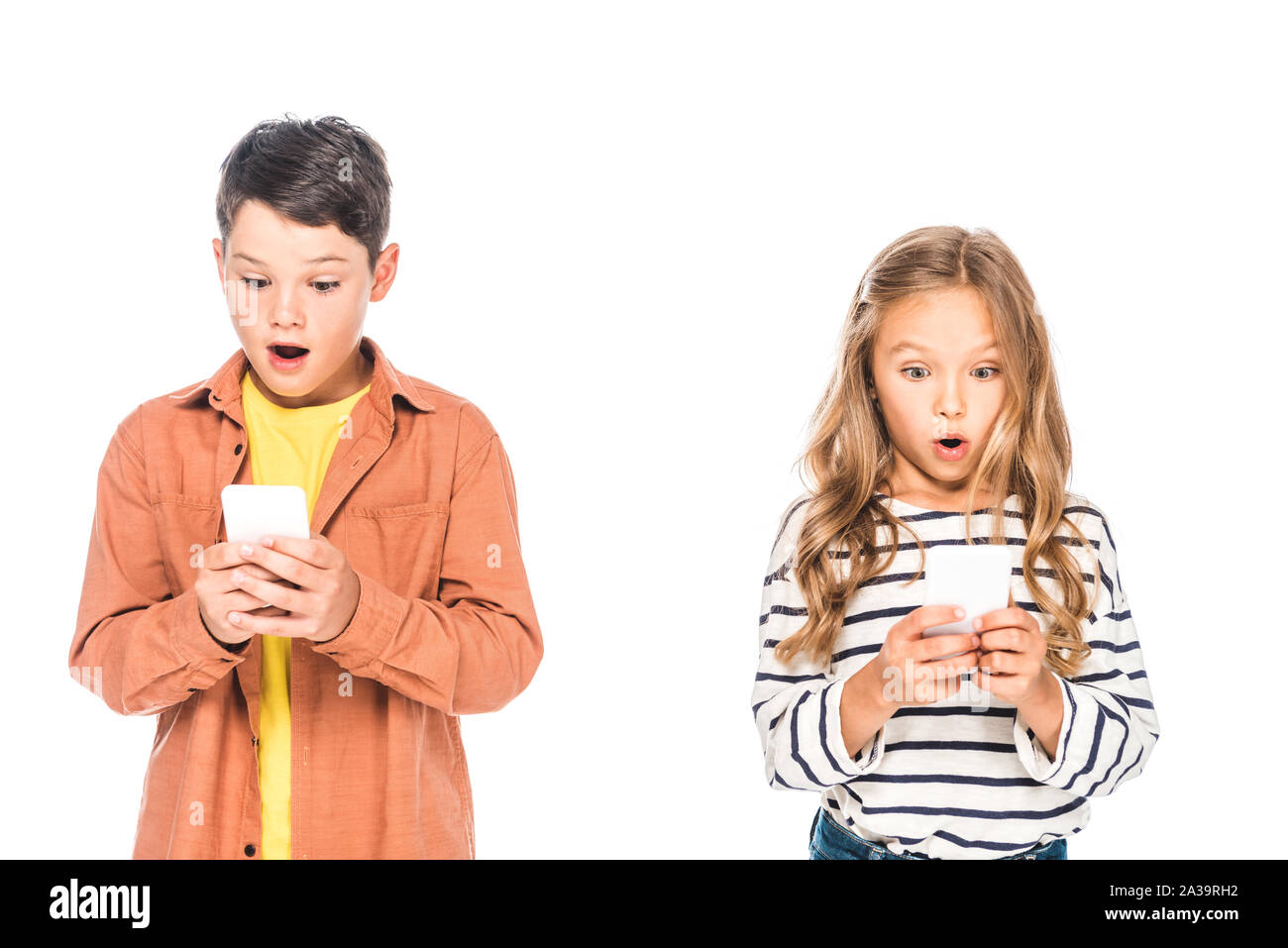 Elementary age boy shocked on white hi-res stock photography and images ...