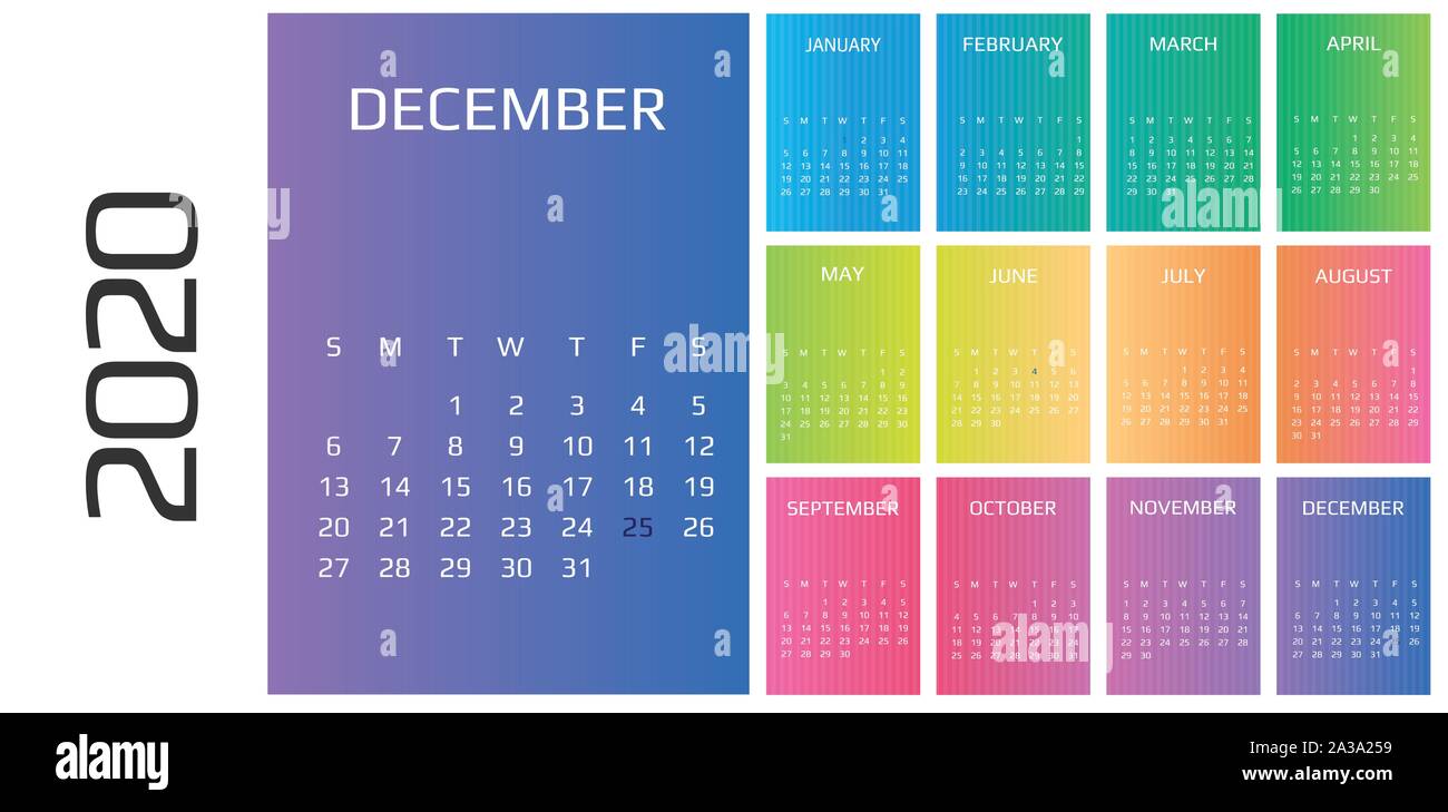 2020 12 month calendar black background Stock Vector Images - Alamy