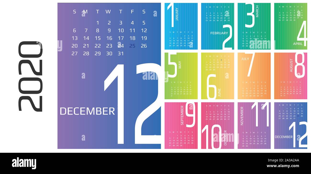 2020 12 month calendar black background Stock Vector Images - Alamy