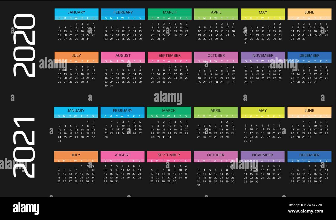 2020 12 month calendar black background Stock Vector Images - Alamy