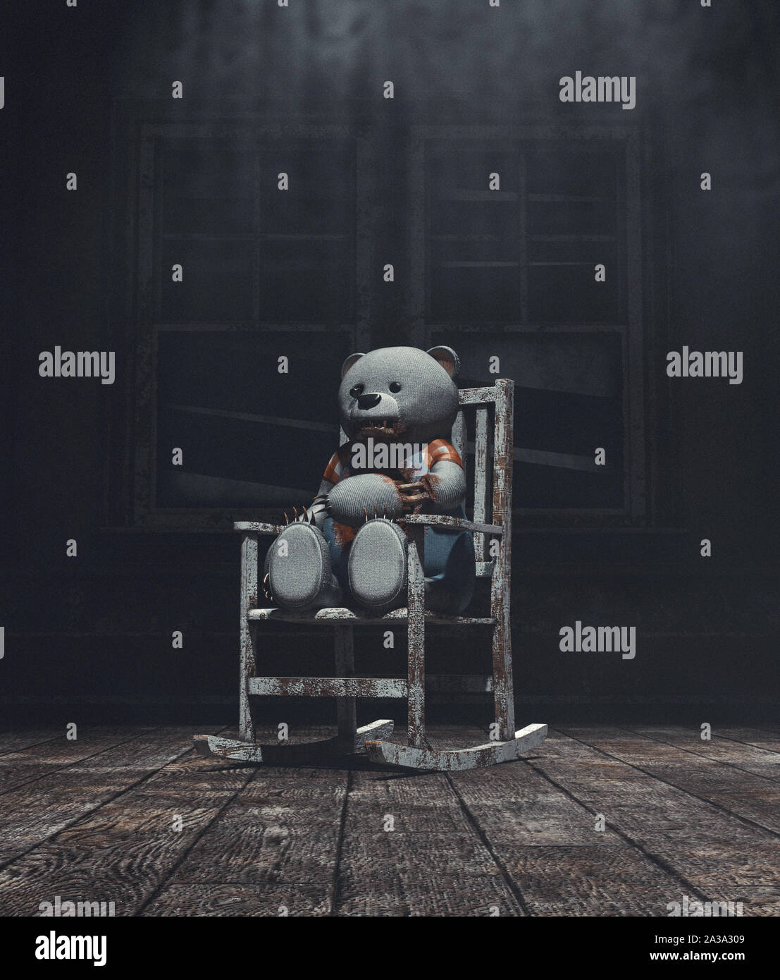 Horror bear toys on old chair,3d illustration Stock Photo - Alamy