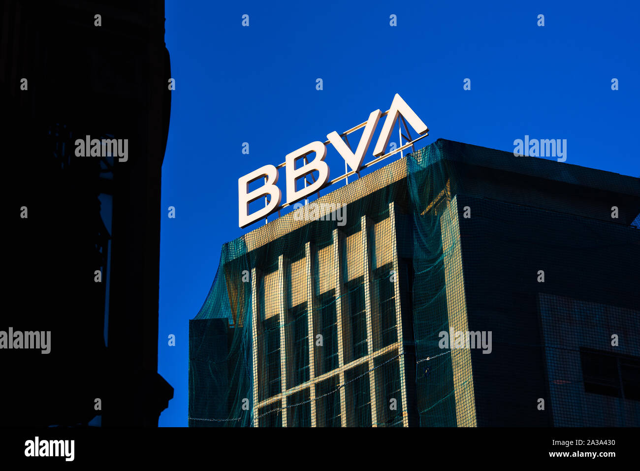 Valencia, Spain - October 4, 2019: Logo on a building of the new ...
