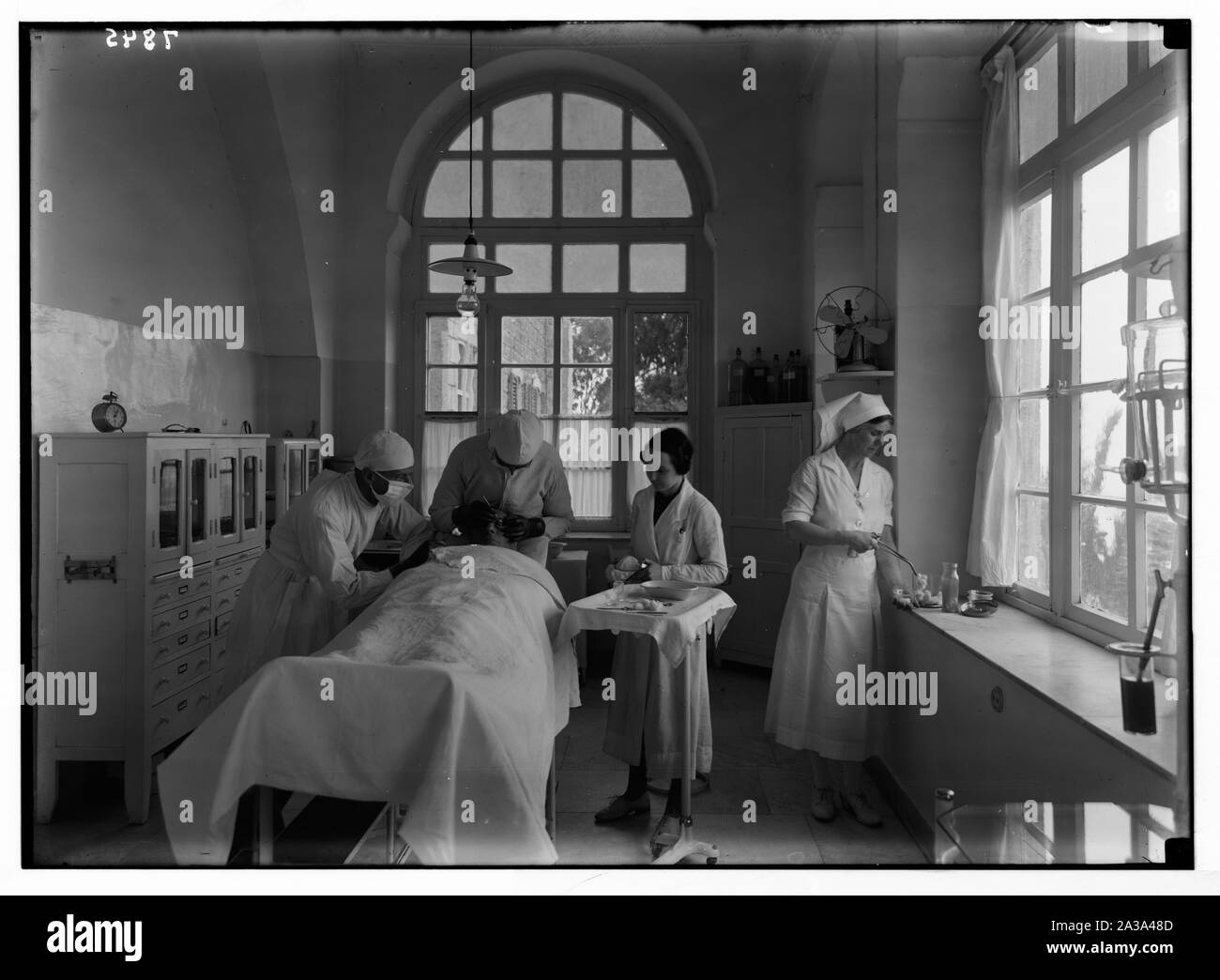 Scots Mission Hospital, Tiberias. The operating theatre. Patient, eye ...