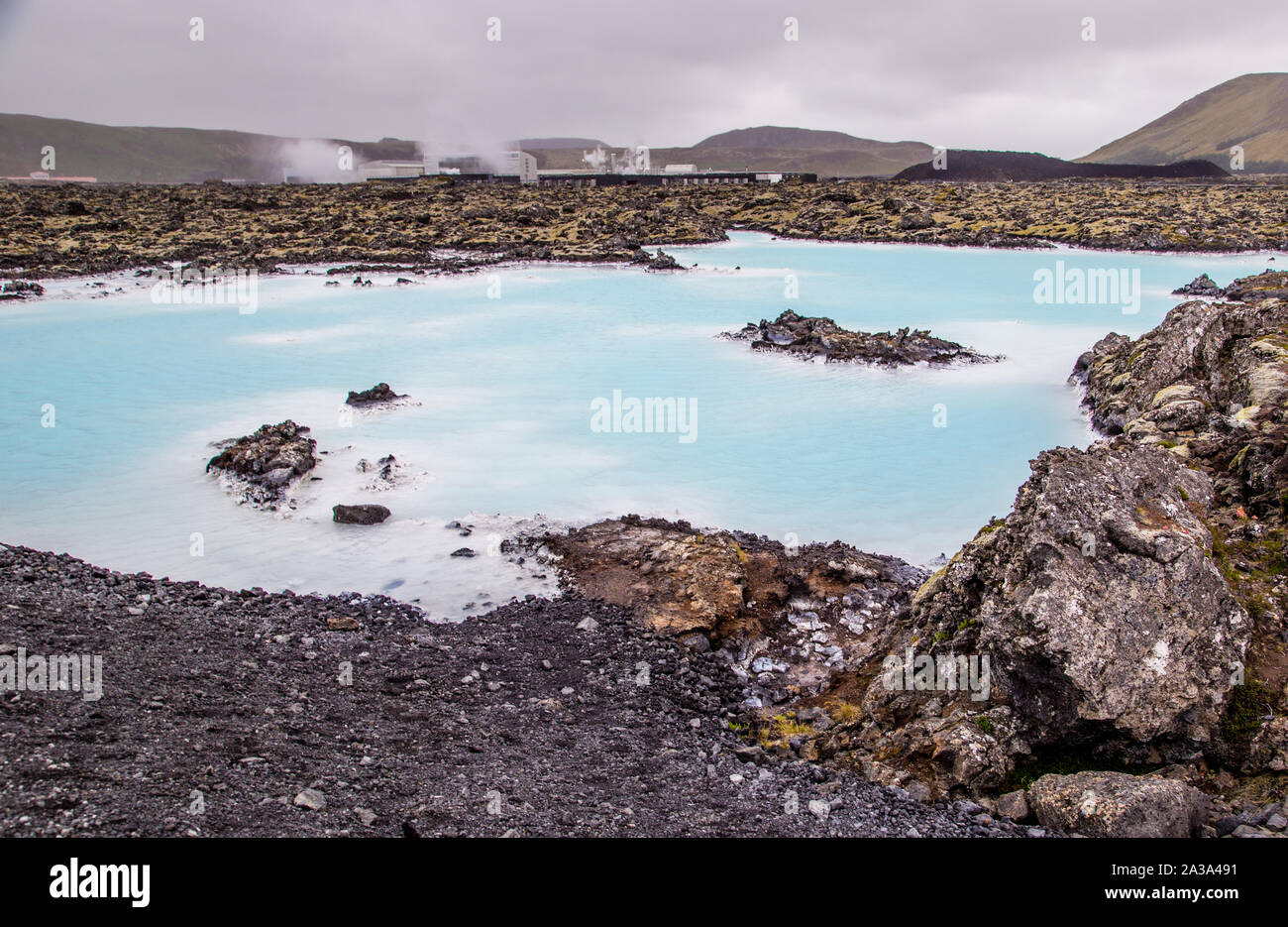 Blue Lagoon geothermal blue water and lava rock landscape in Iceland ...