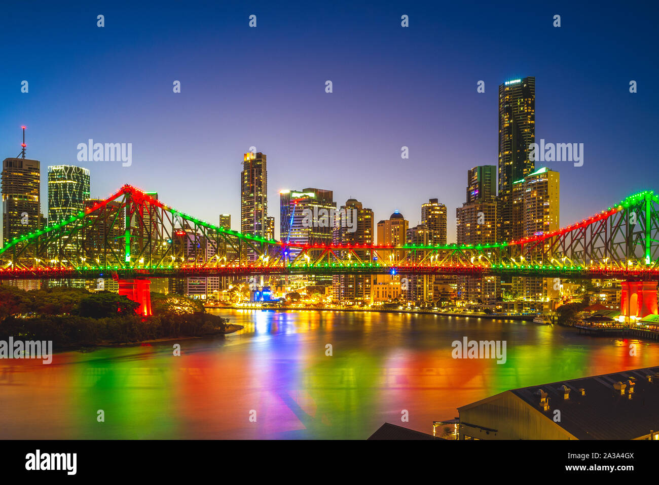 brisbane with story bridge in australia at night Stock Photo - Alamy