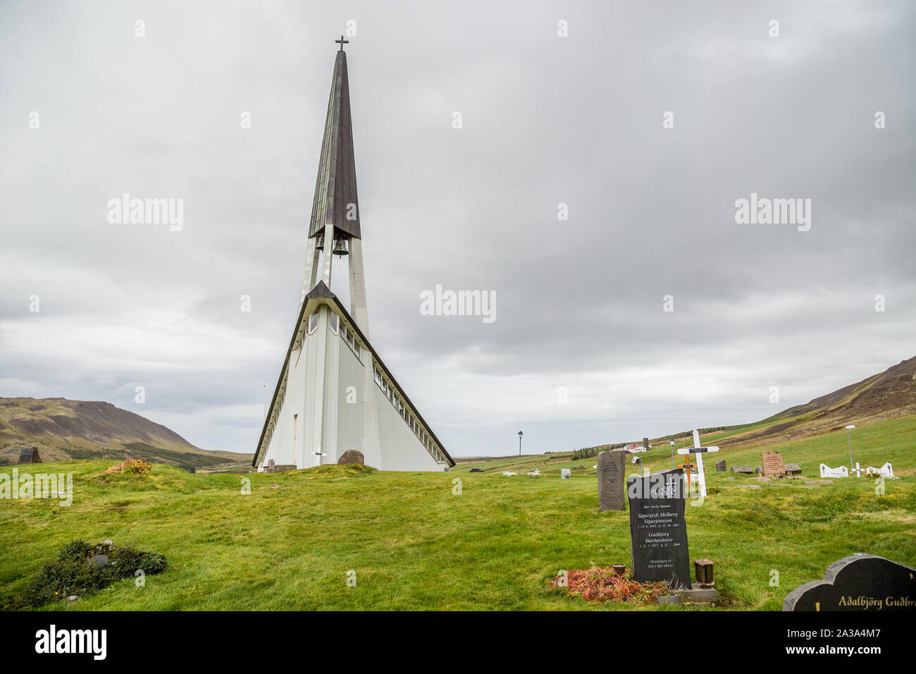 Mosfell Church and graves in Mosfell Valley near Reykjavik, Iceland ...