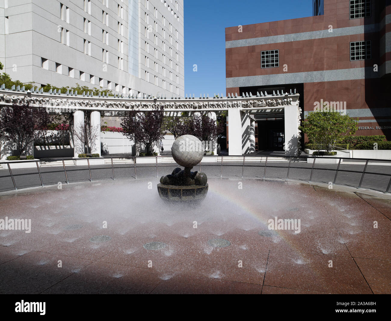 Sculpture The New World on the exterior of the Edward R. Roybal Federal ...