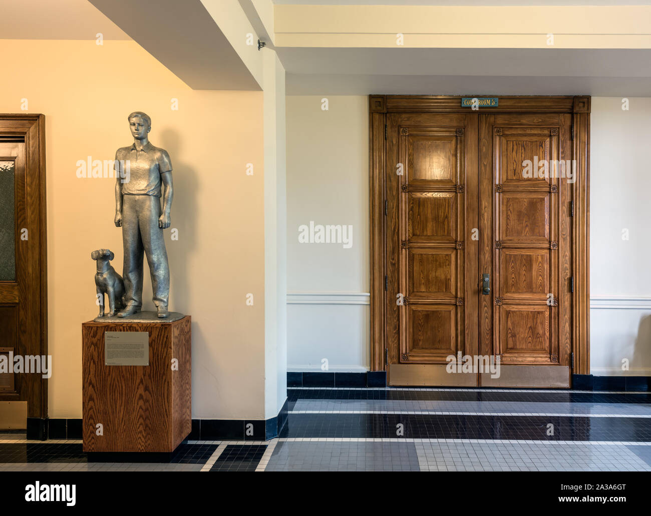 Sculpture Young American Man near courtroom doors at Federal Building ...