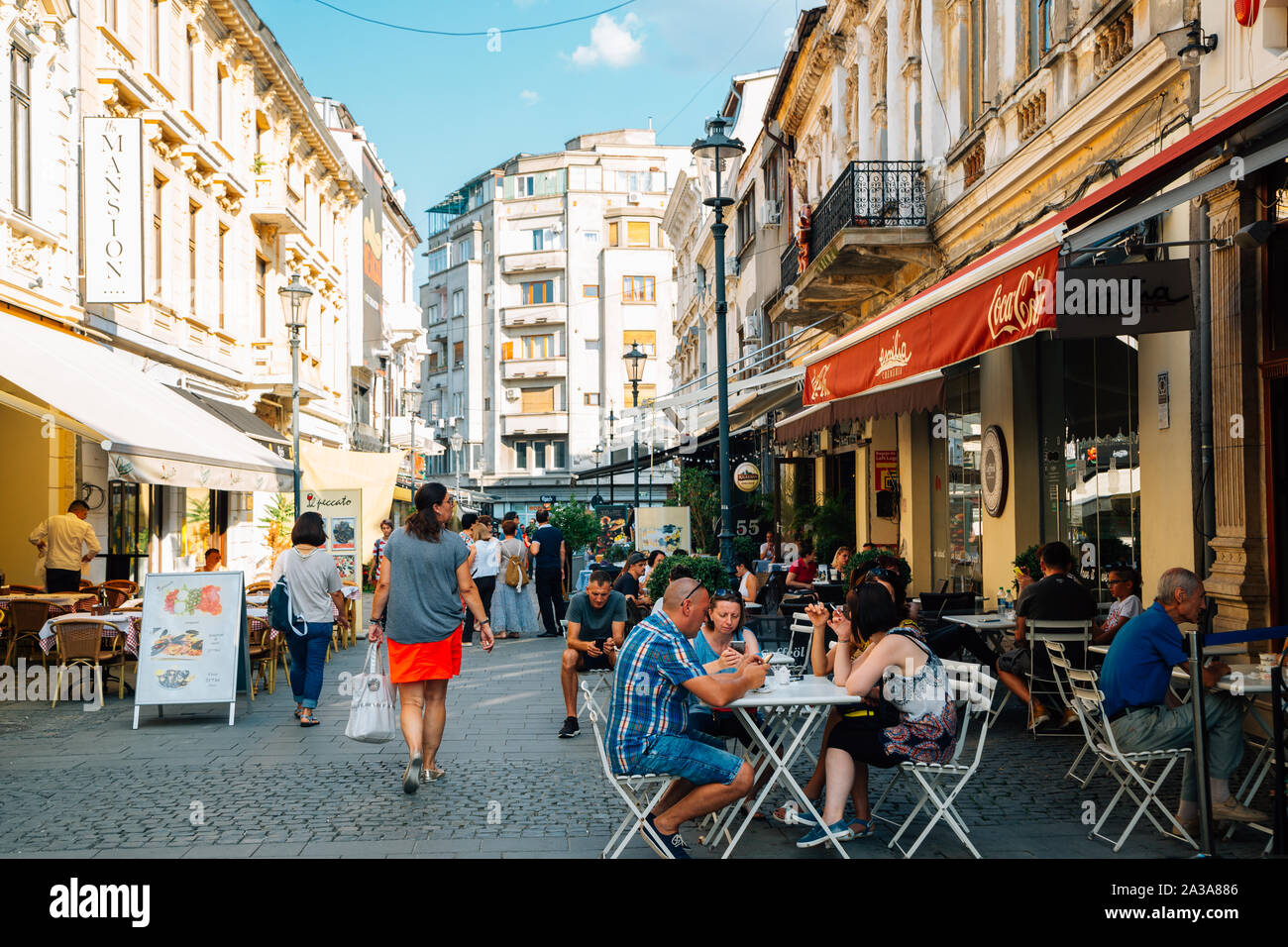Bucharest, Romania - July 27, 2019 : Strada Franceza old town street ...
