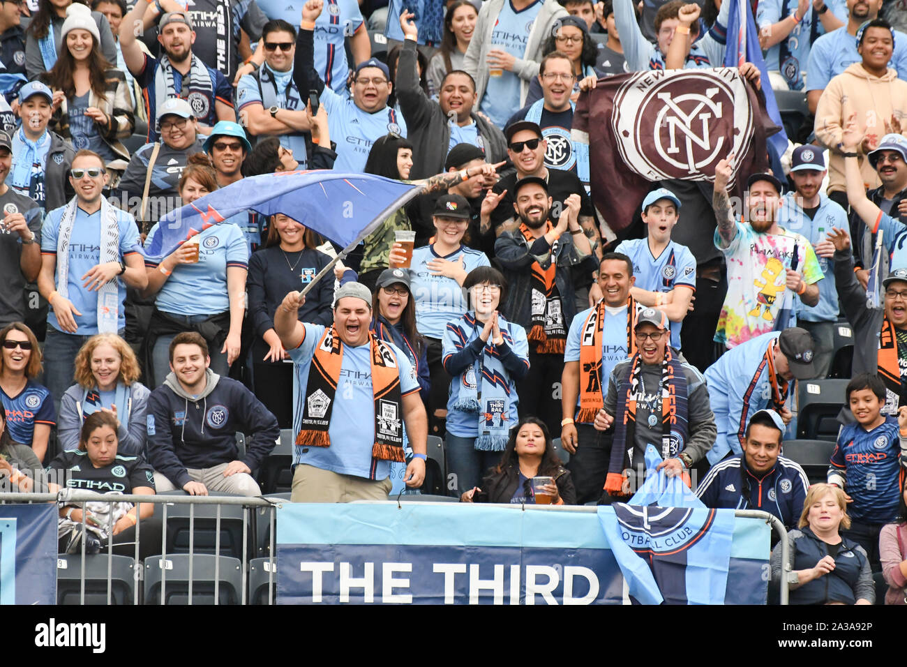 Chester, Pennsylvania, USA. 6th Oct, 2019. New York City FC fans cheer ...