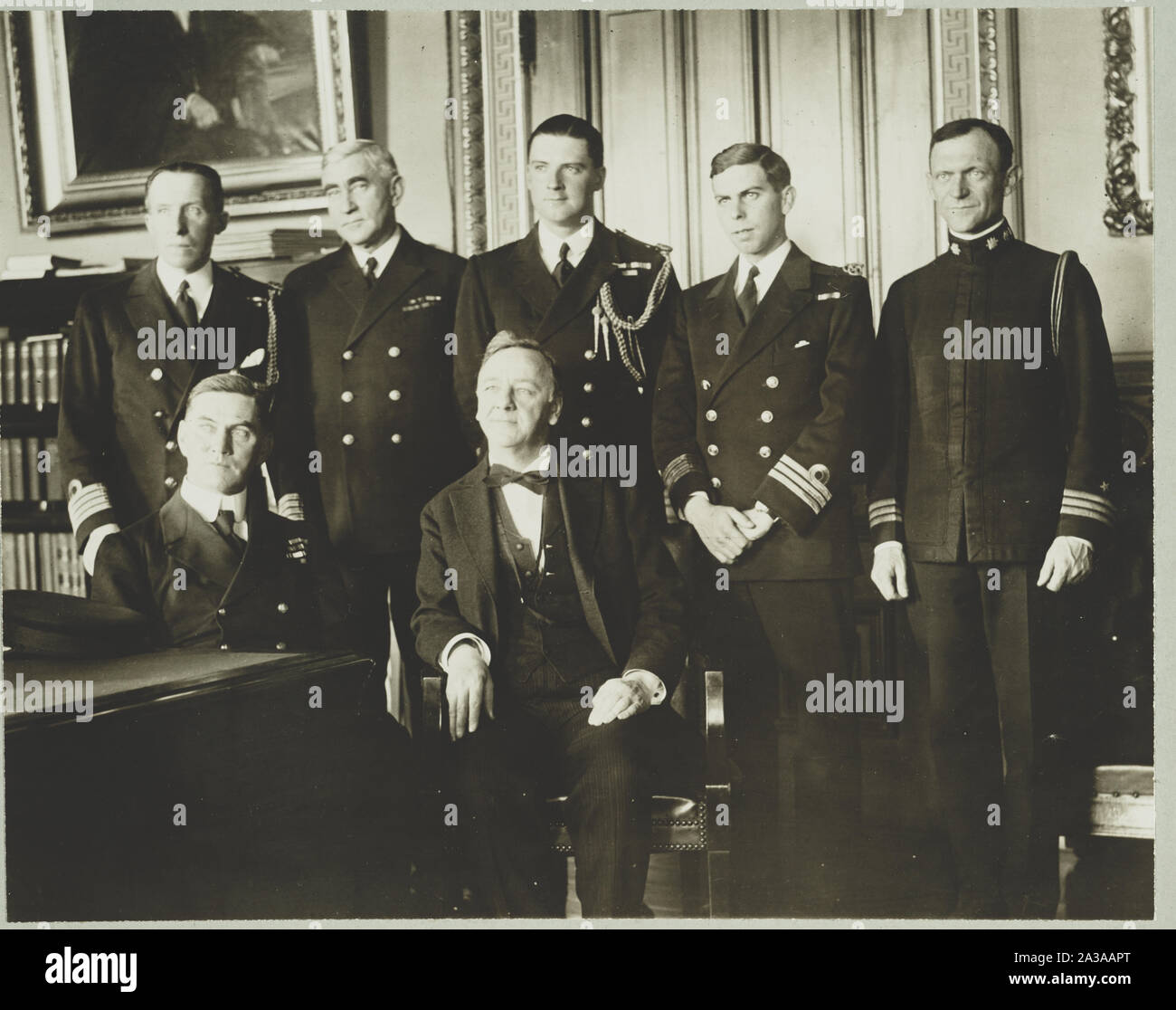 Secretary of Navy Josephus Daniels (center) seated with Admiral ...
