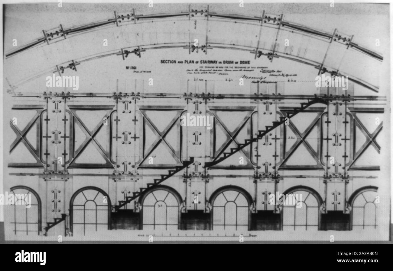 Section and plan of stairway in drum of dome Stock Photo - Alamy