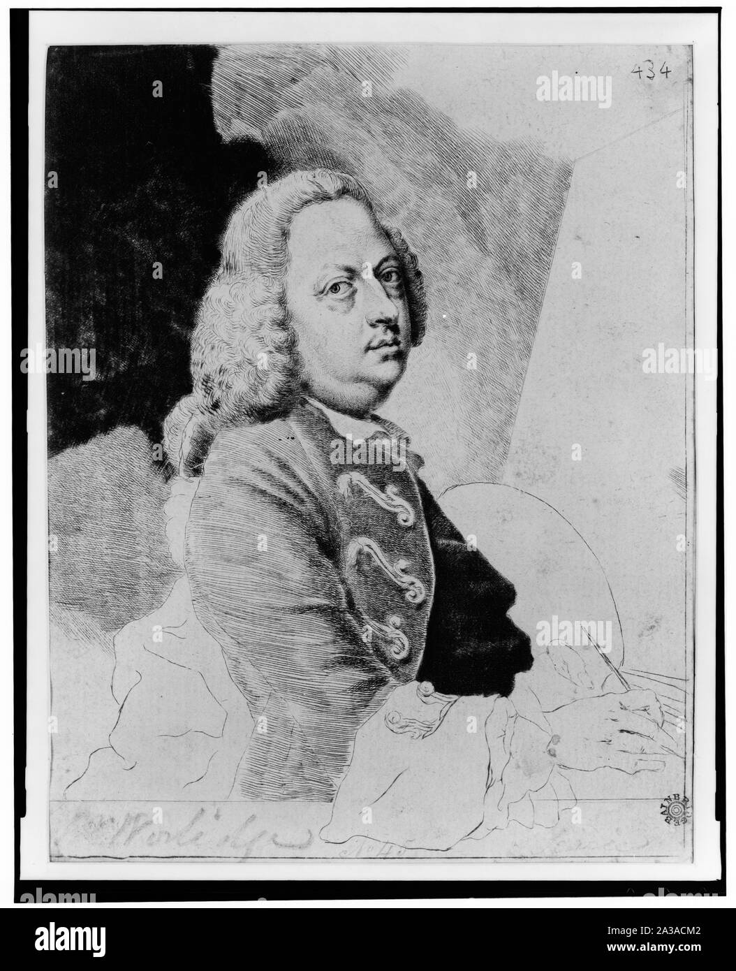 Self-portrait, half-length, holding palette in left hand, brush in ...