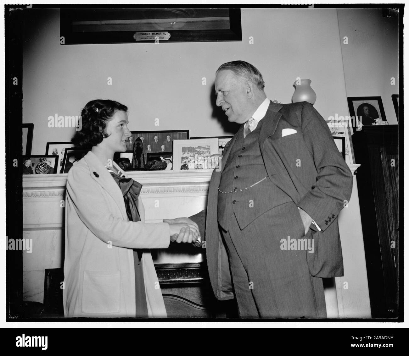 Sen. David Walsh greeting Jean Angelo, spelling bee contestant. Council ...